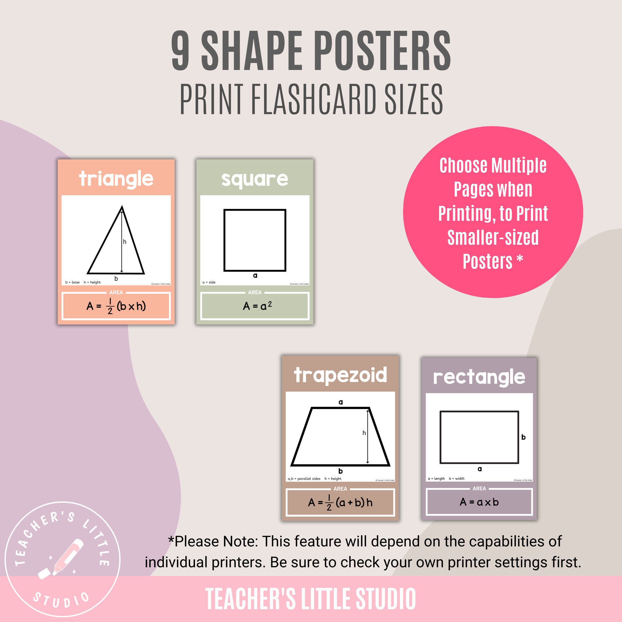 Area Formula Posters | Set of 9 Posters | Geometry Posters | Math ...