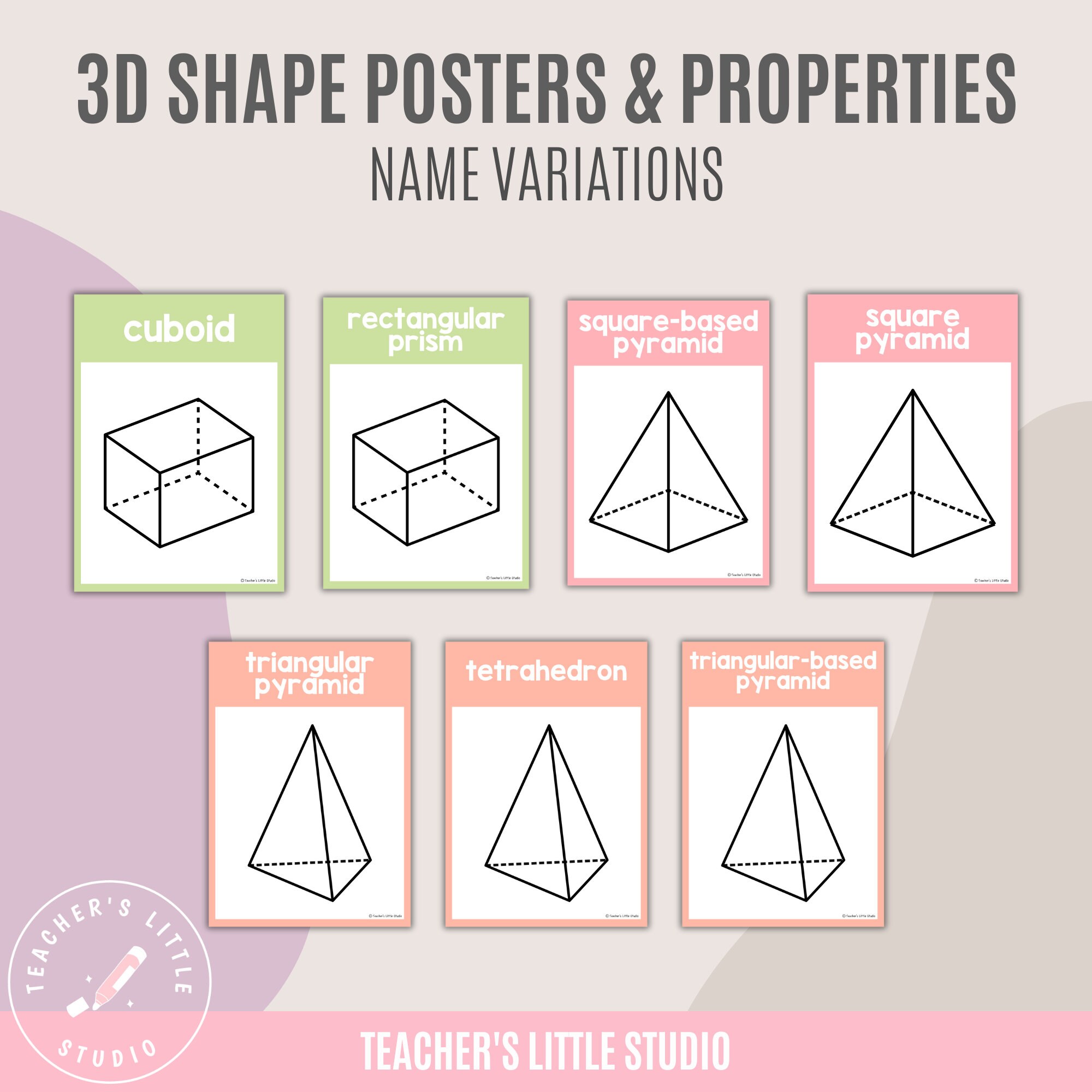3D Shape Poster Sets With Properties Printable Shape Posters With ...