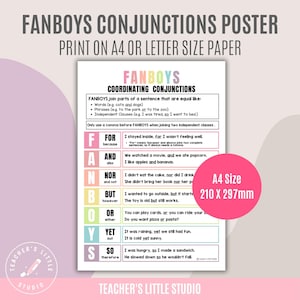 FANBOYS Conjunction Poster Set | Grammar Anchor Chart | Sentence Examples | Coordinating ...