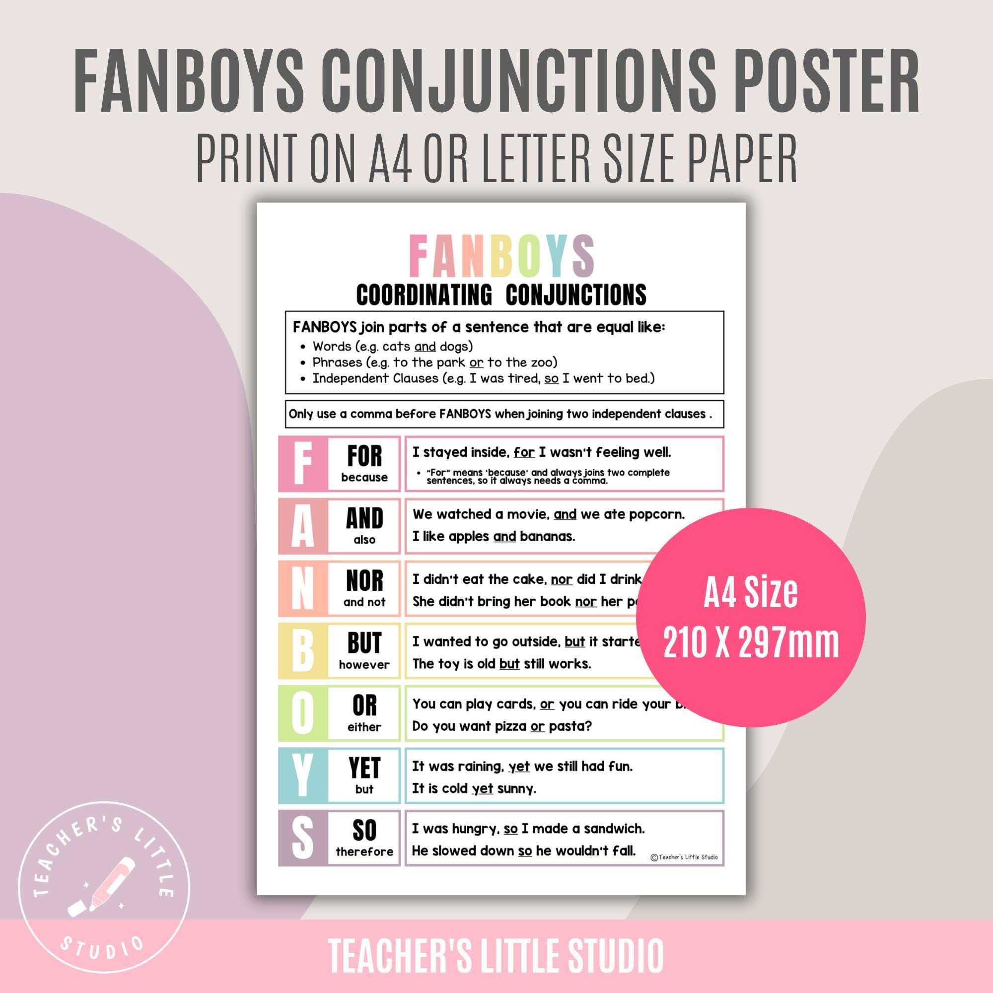 FANBOYS Conjunction Poster Set | Grammar Anchor Chart | Sentence ...