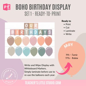 Boho Balloon Birthday Display | Classroom Birthday Bulletin Board ...