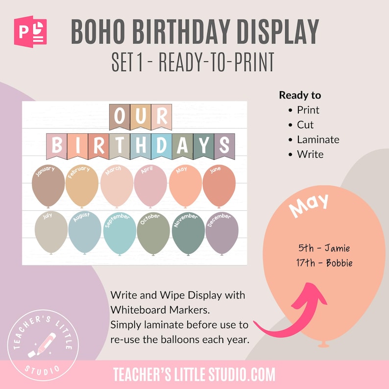 Boho Balloon Birthday Display | Classroom Birthday Bulletin Board ...
