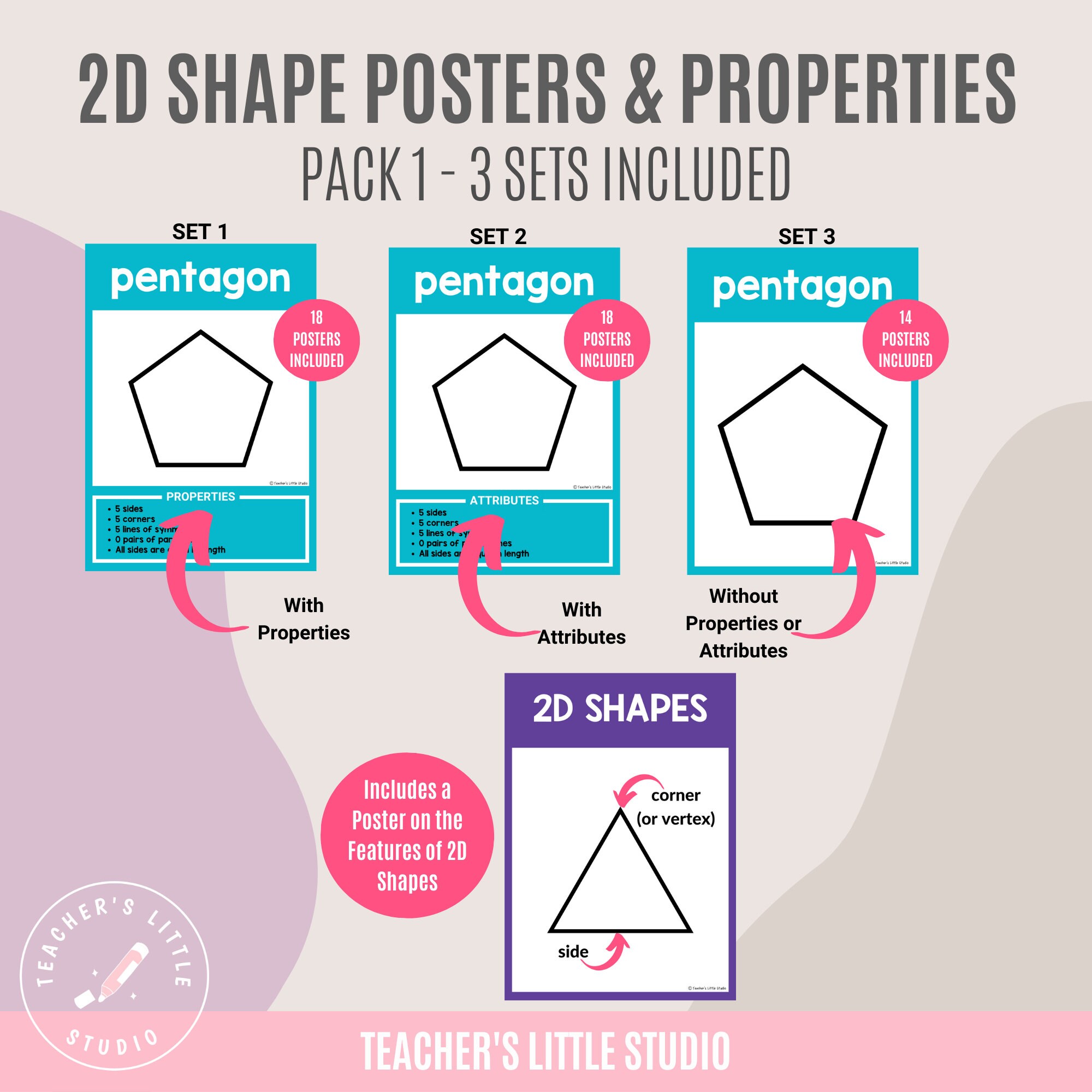 2D and 3D Shape Poster Bundle 2 Pack Shape Poster Sets With Properties ...