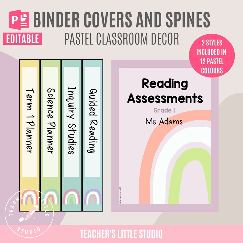 Pastel Binder Covers and Spines | Pastel Rainbow Binder Labels ...
