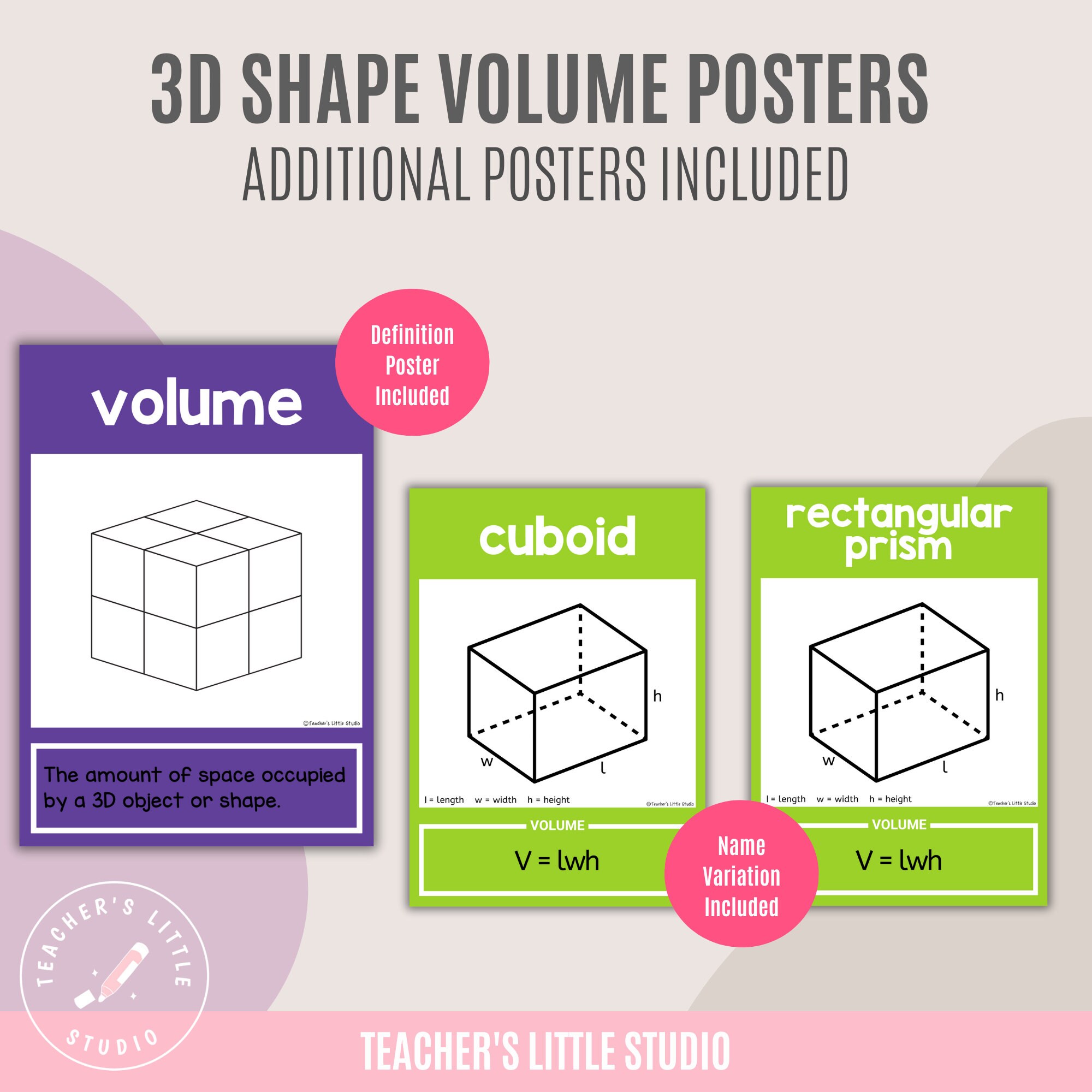3D Shape Poster Bundle 2 Pack Shape Poster Sets With Formulas for ...