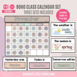 Classroom Calendar Set and Weather Display | Edit in Canva and ...