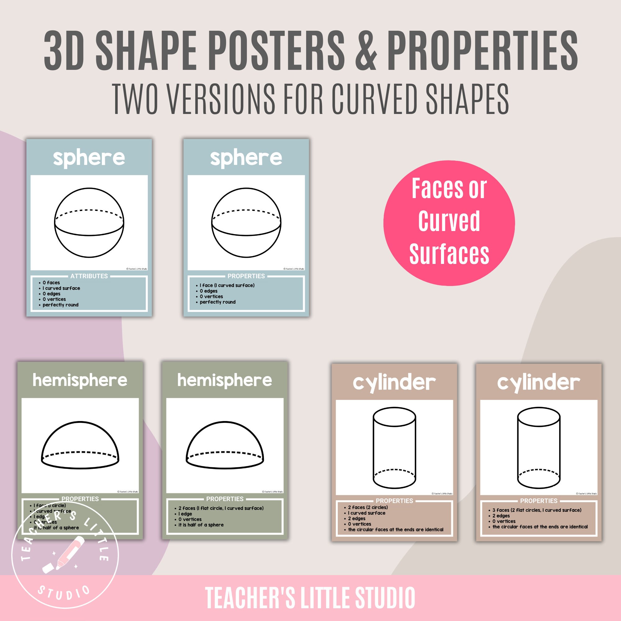 Shape Poster Bundle 2 Pack 2D and 3D Shape Poster Sets With Properties ...