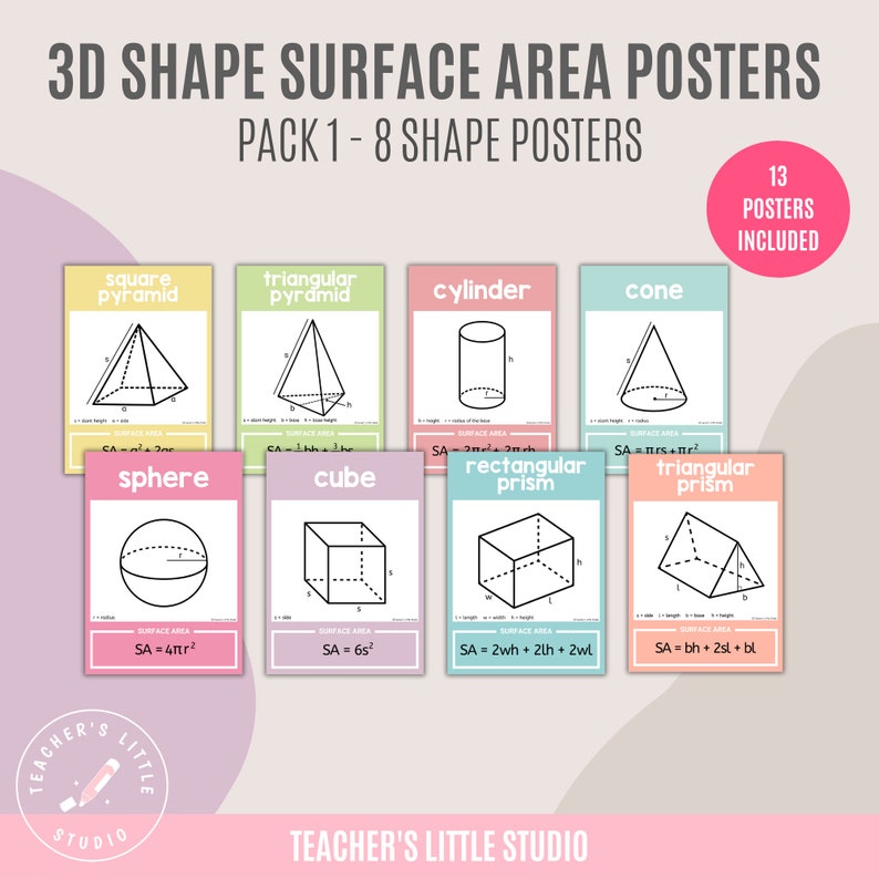 3D Shape Poster Bundle 2 Pack | Shape Poster Sets With Formulas for ...