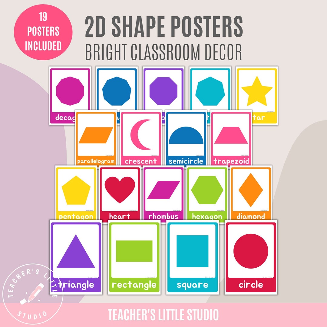 2D Shapes Poster Set Bright Classroom Decor Printable - Etsy