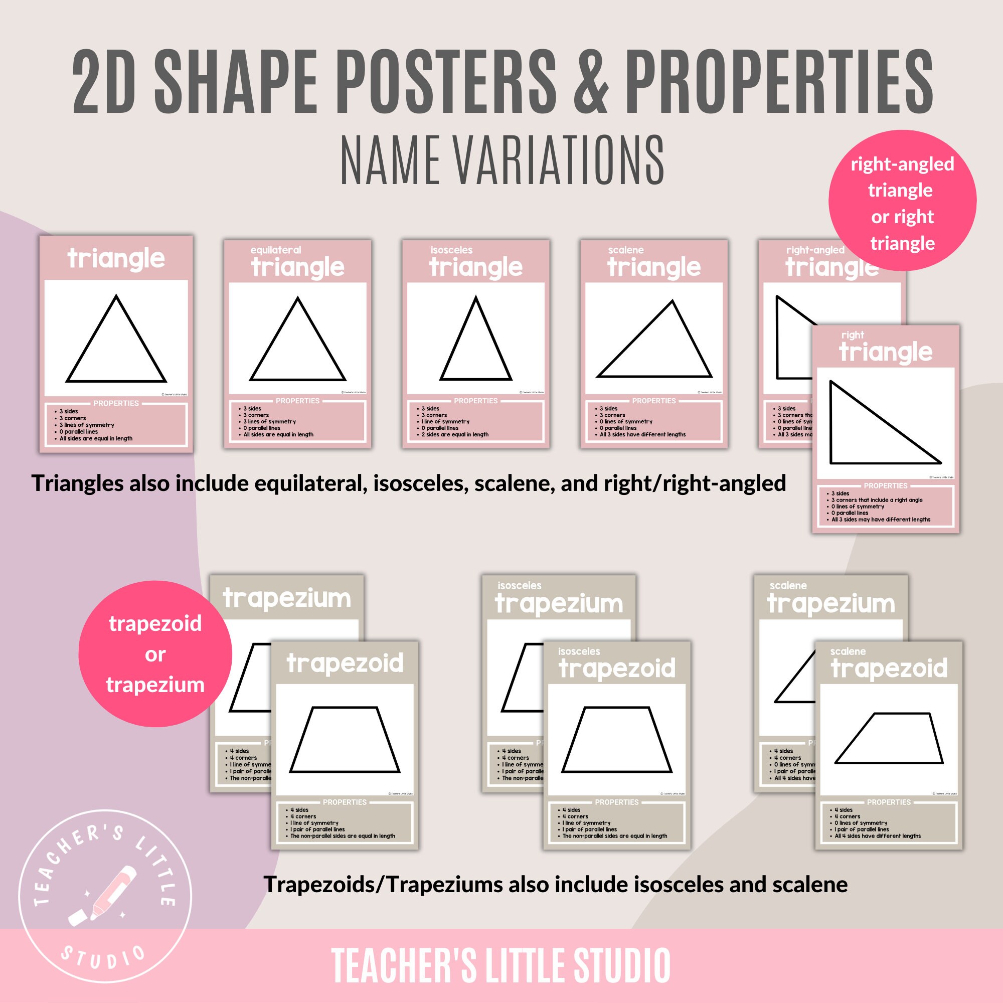 Shape Poster Bundle 2 Pack 2D and 3D Shape Poster Sets With Properties ...
