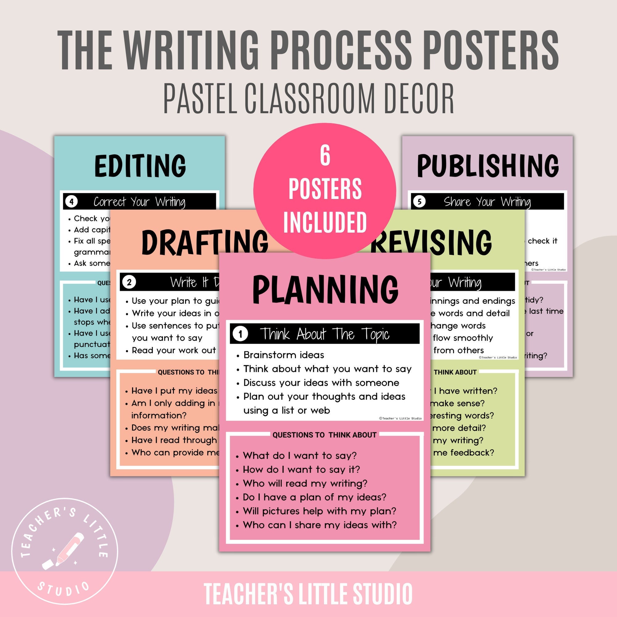 The Writing Process Posters | English Educational Posters | Pastel ...