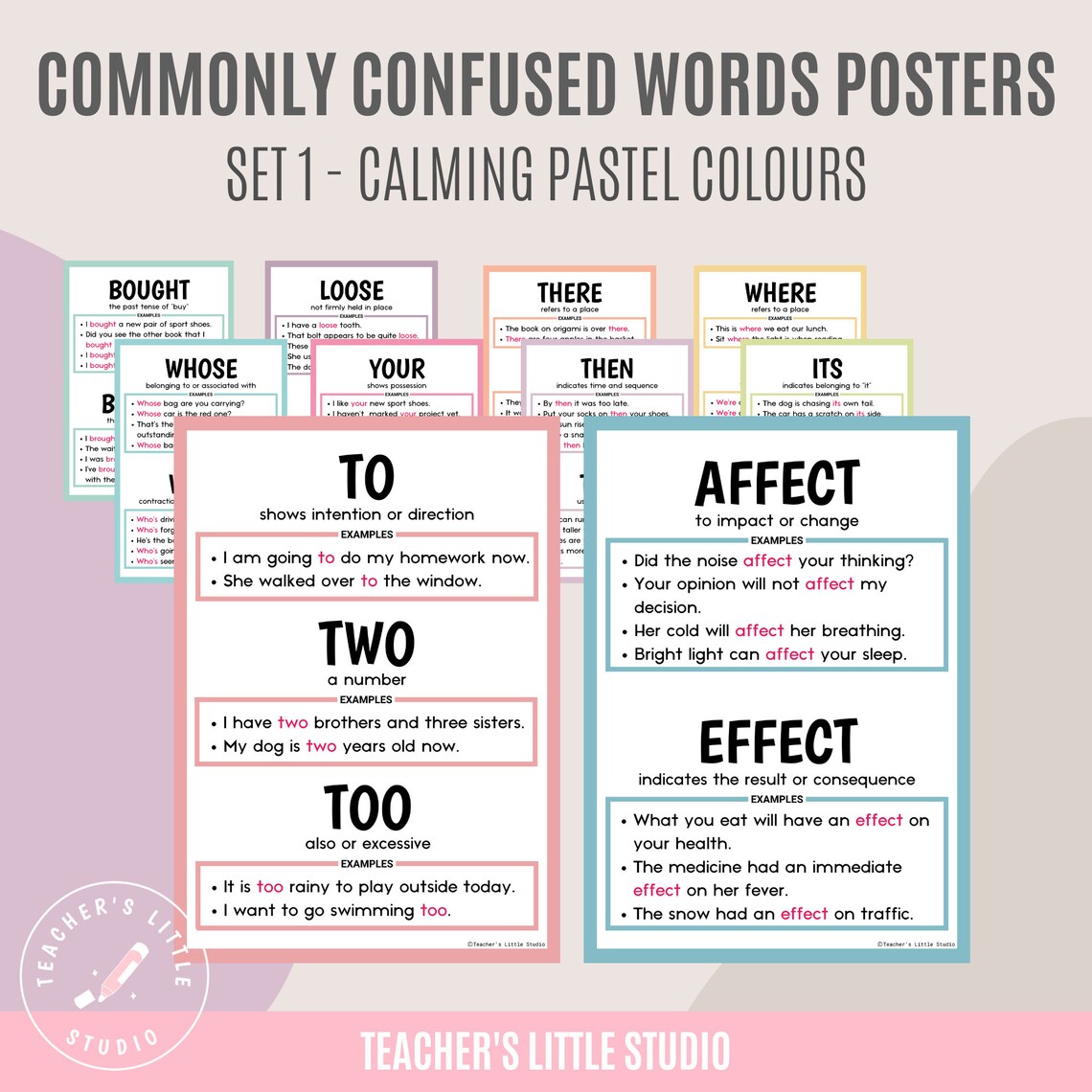 Commonly Confused Words Posters English Grammar Posters Pastel ...