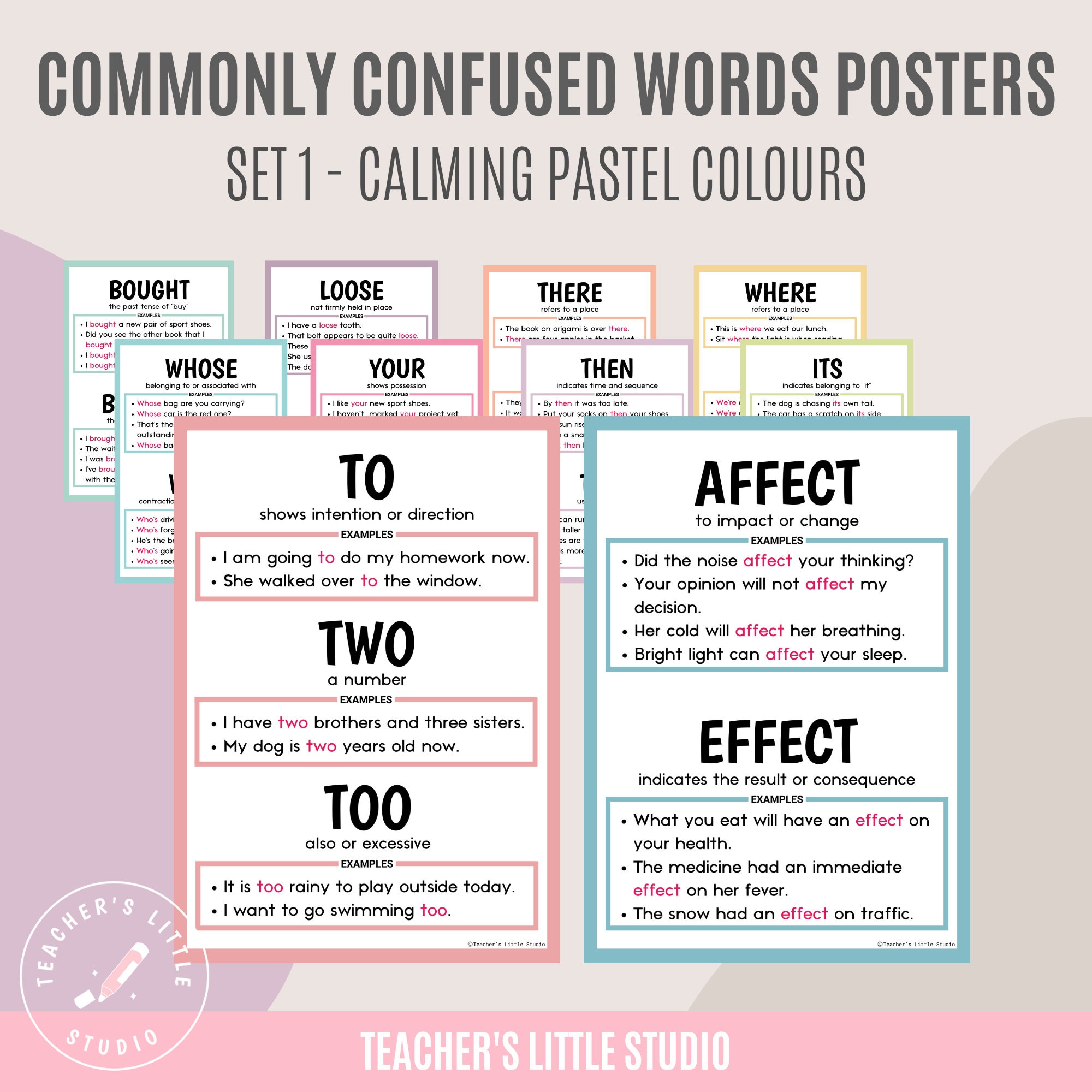Commonly Confused Words Posters English Grammar Posters Pastel ...