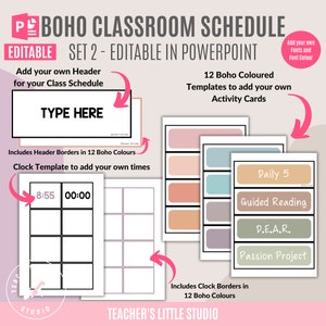 Boho Class Schedule | Editable Powerpoint Schedule Cards Ready-to-print ...