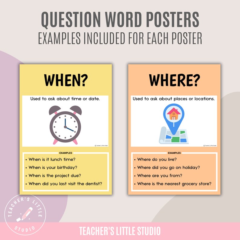 Question Word Poster Set | WH Question Visual Aids | ESL Grammar ...