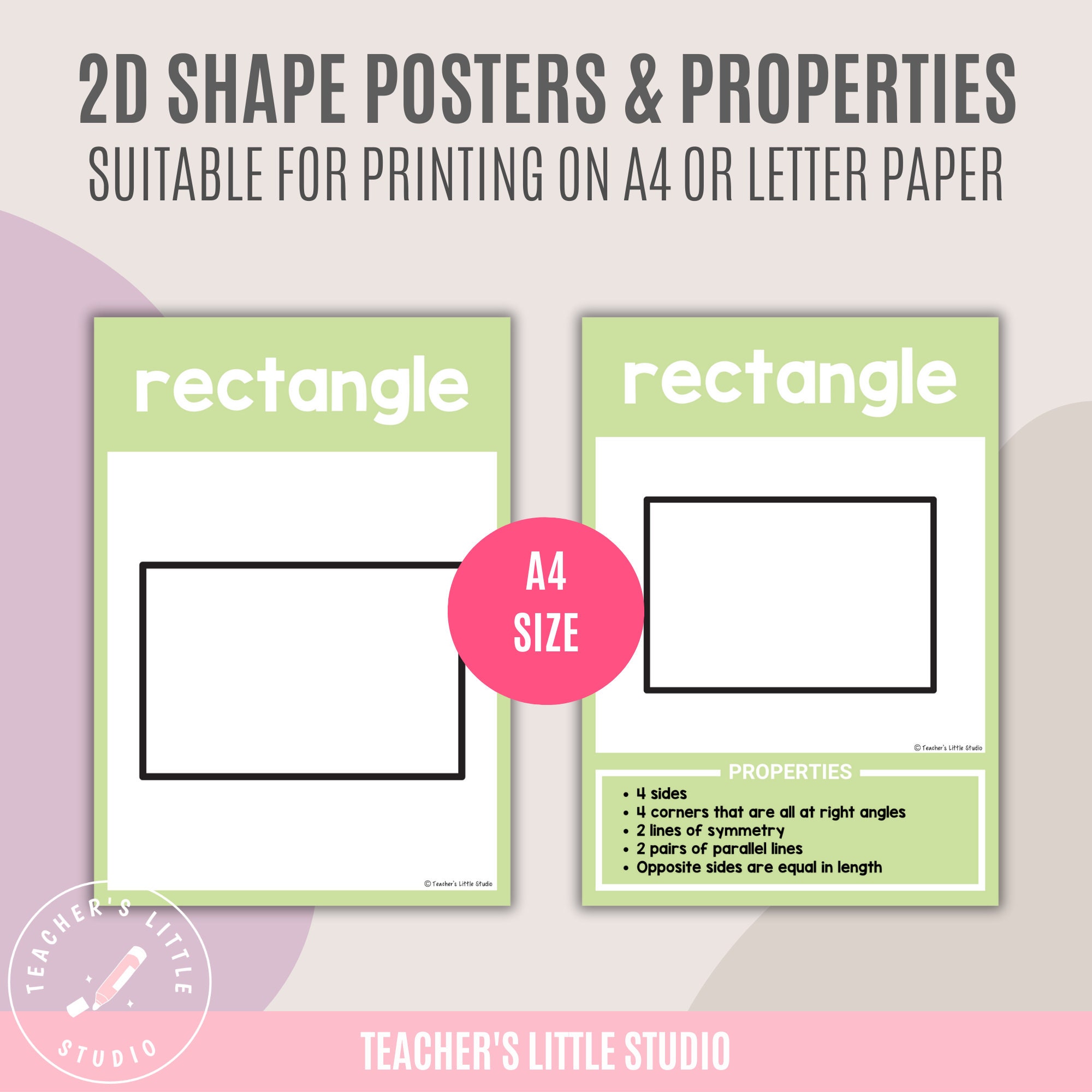 2D Shape Poster Sets With Properties Pastel Classroom Decor Printable ...