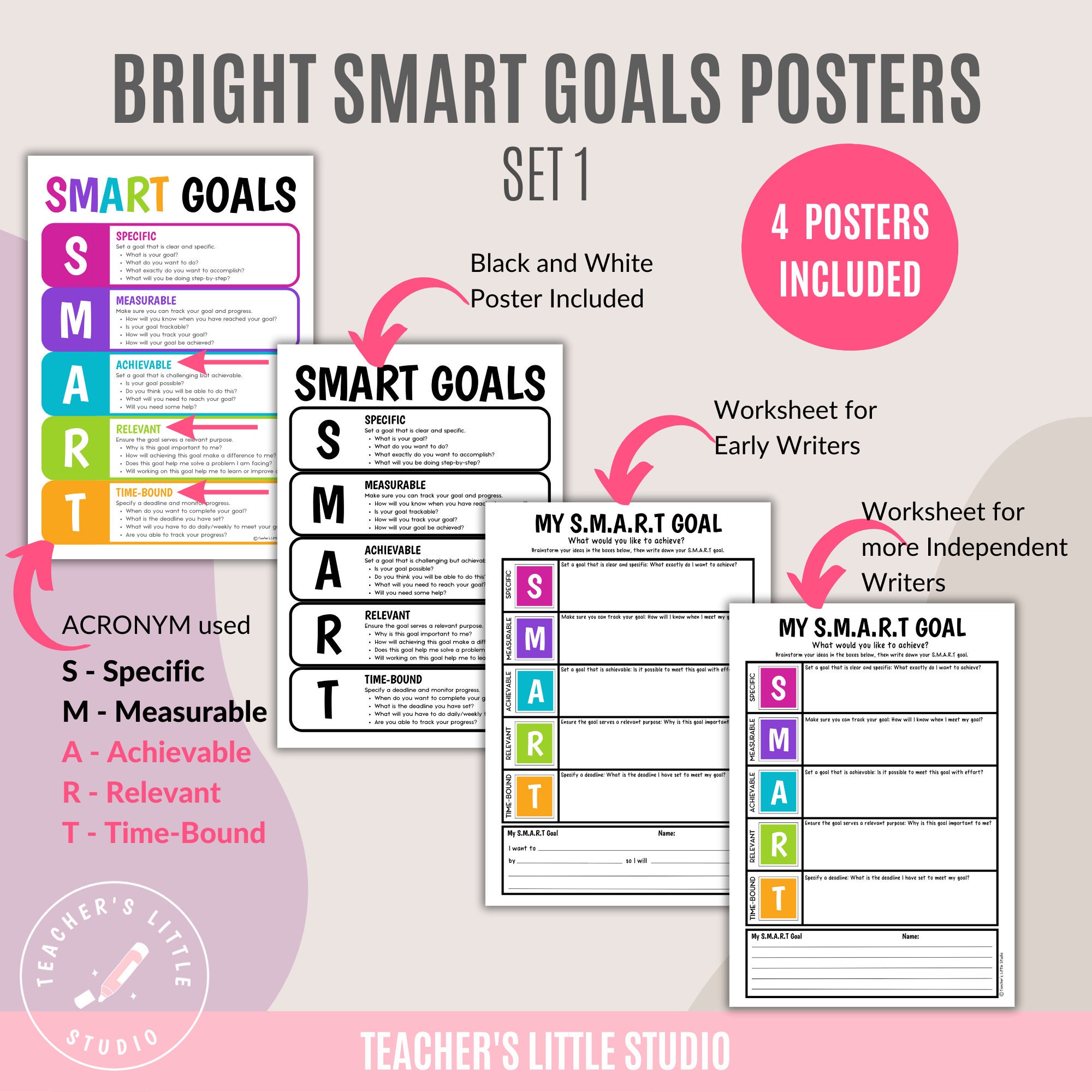 SMART Goals Posters | S.M.A.R.T Goal Setting | SMART Goal Worksheet ...