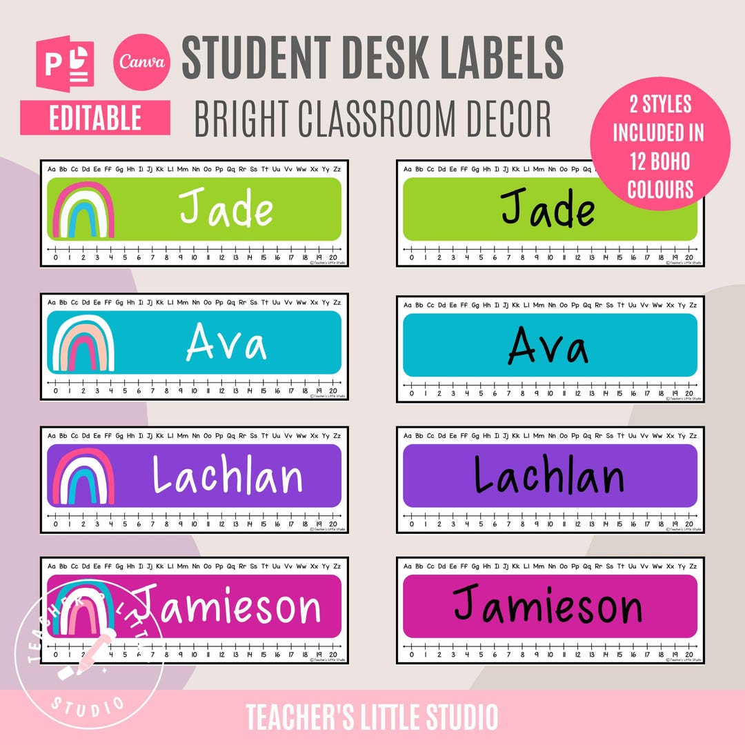 Bright Student Desk Labels | Bright Rainbow Labels | Editable in ...