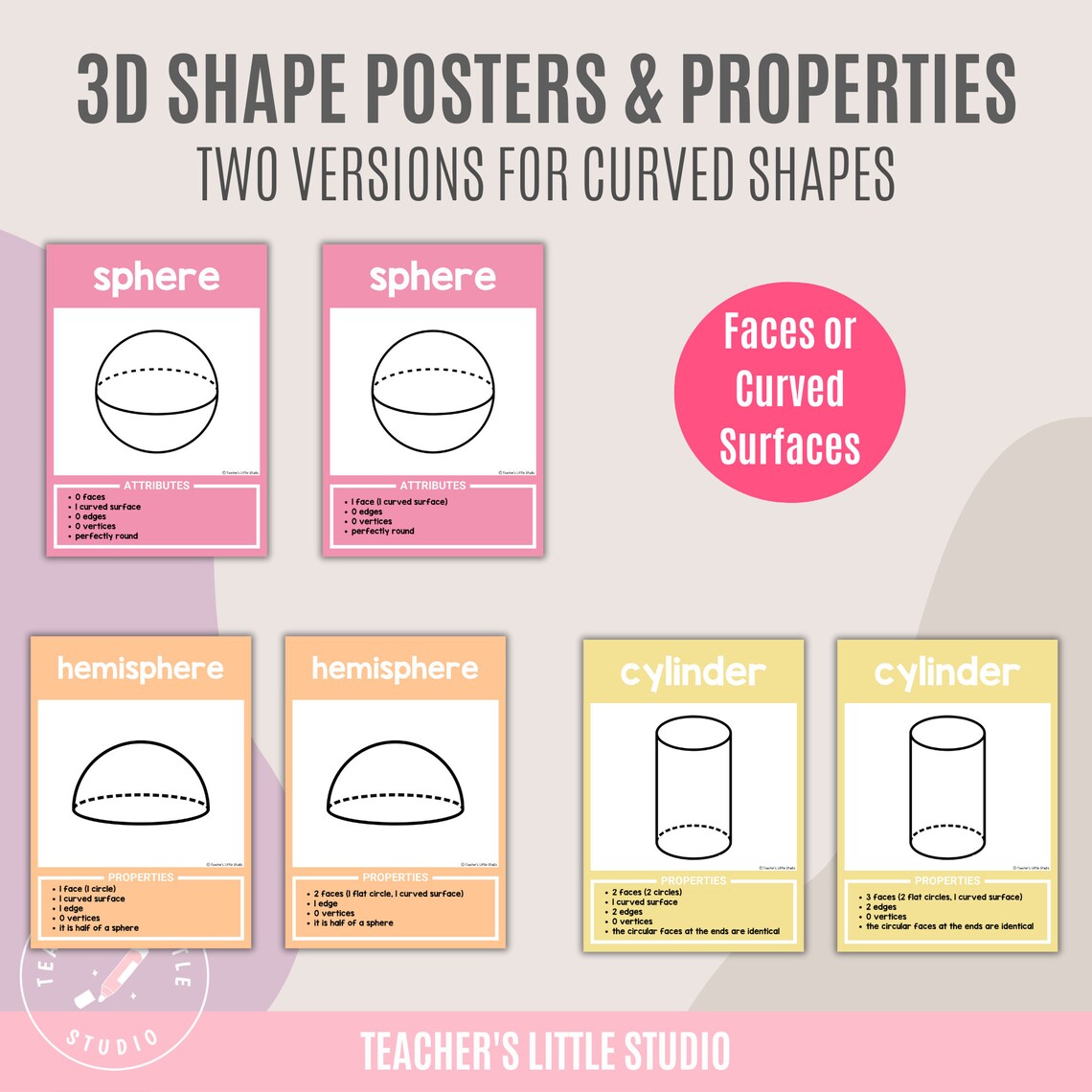 2D and 3D Shape Poster Bundle 2 Pack Shape Poster Sets With Properties ...