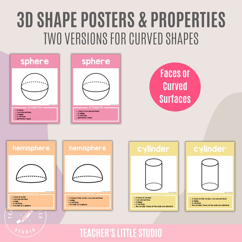 2D and 3D Shape Poster Bundle 2 Pack Shape Poster Sets With Properties ...
