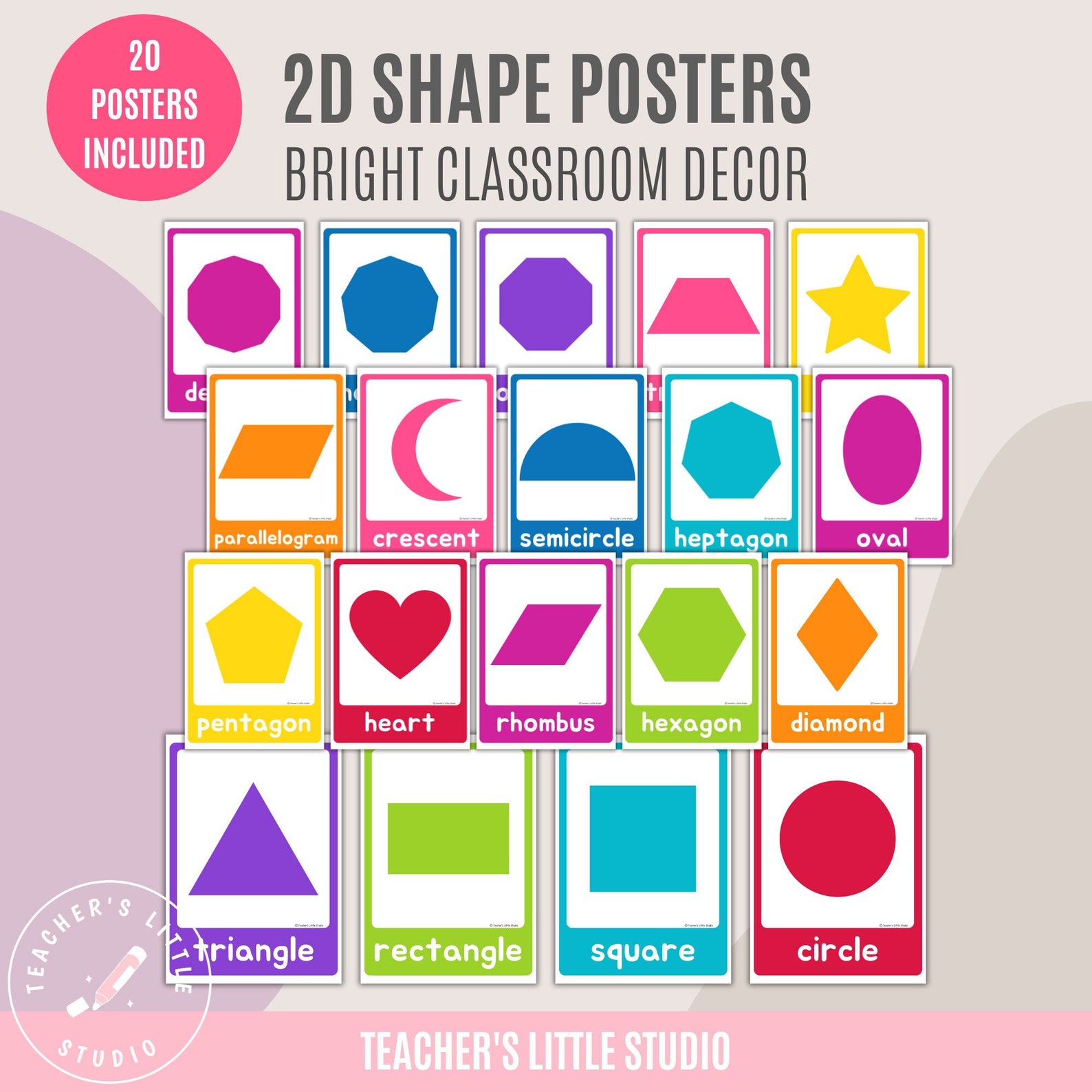 2D Shapes Poster Set | Bright Classroom Decor | Printable Shape Posters ...