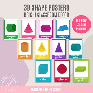 3D Shapes Poster Set | 3D Objects | Bright Classroom Decor | Printable ...