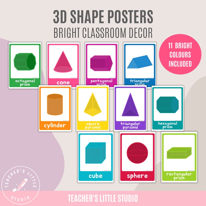 3D Shapes Poster Set | 3D Objects | Bright Classroom Decor | Printable ...