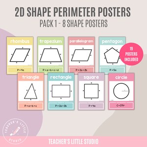 2D Shape Poster Bundle 2 Pack | Shape Poster Sets With Formulas for ...