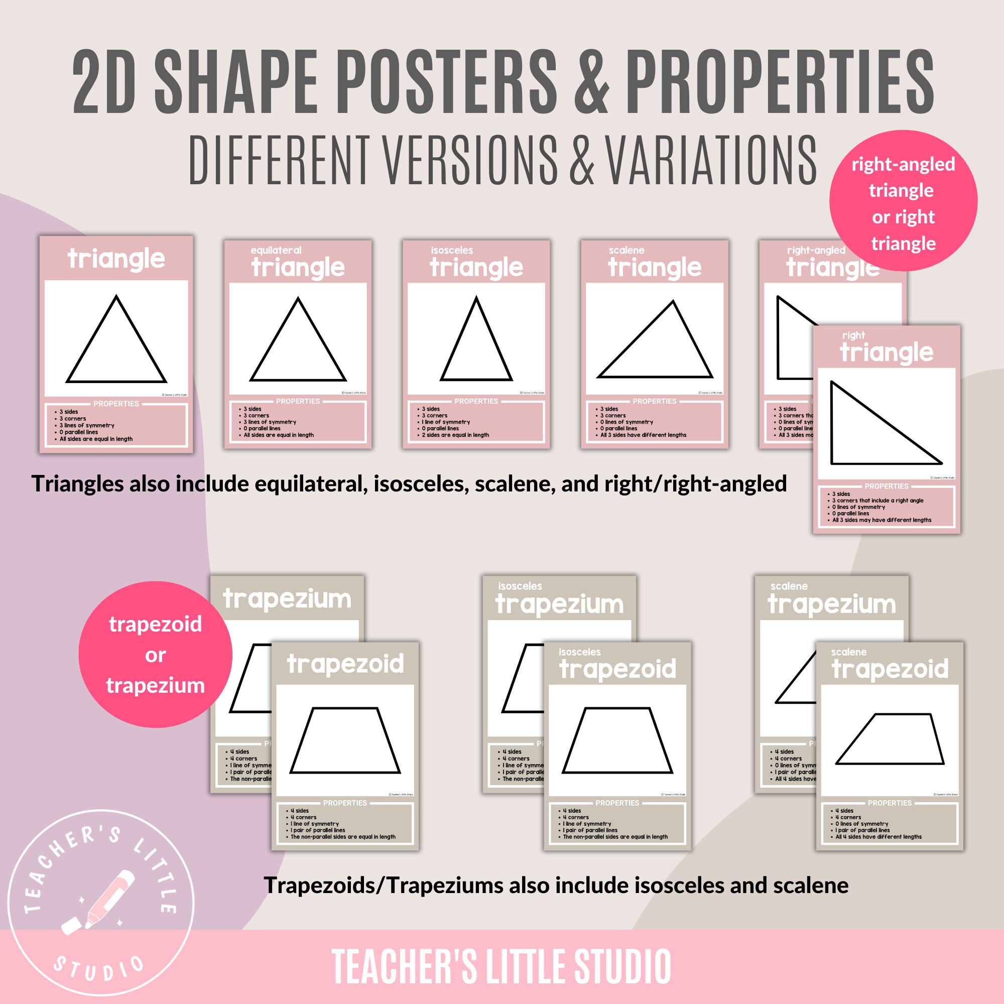 2D Shape Poster Sets With Properties | Boho Classroom Decor | Printable ...