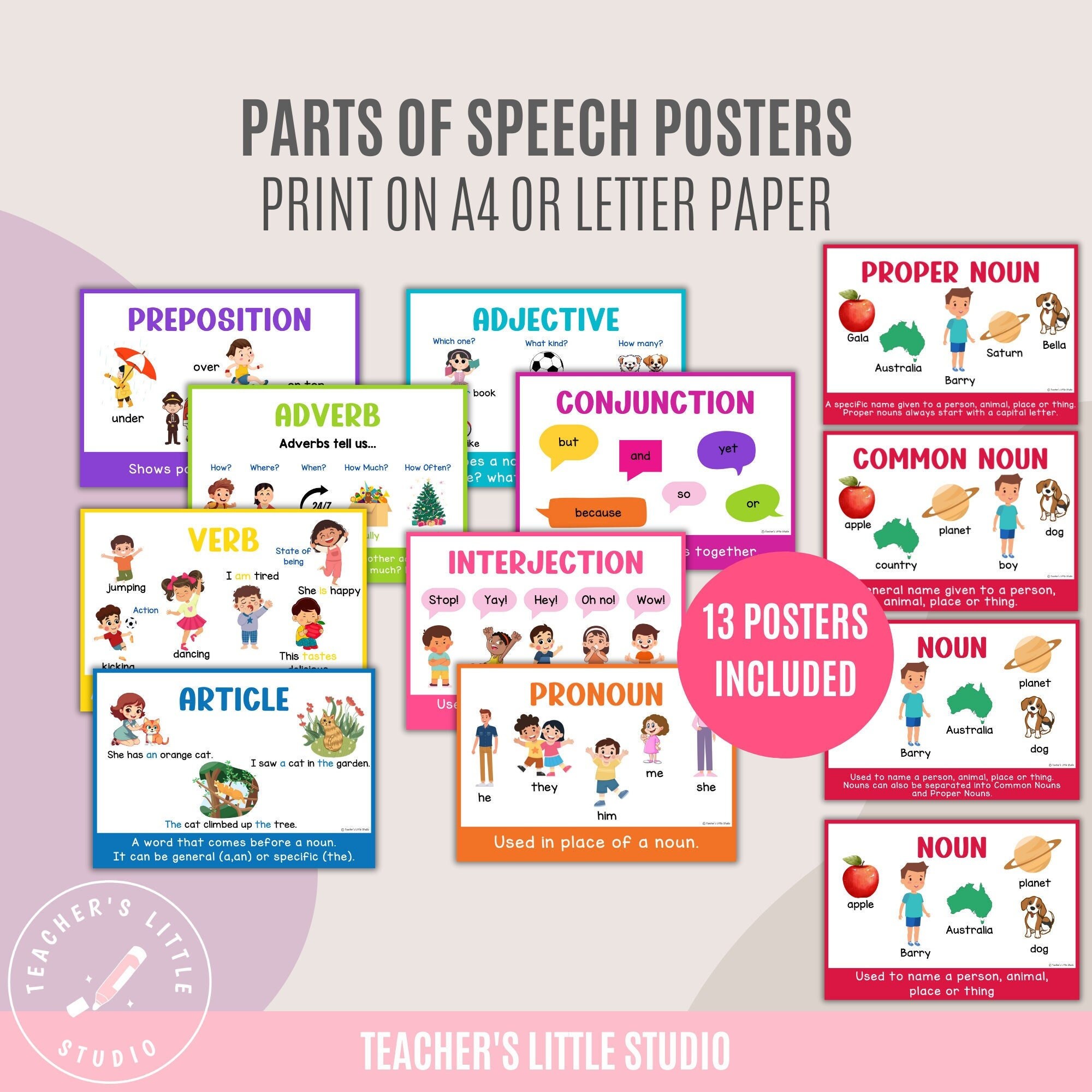 Parts of Speech Posters Pastel Classroom Decor Educational Posters ...
