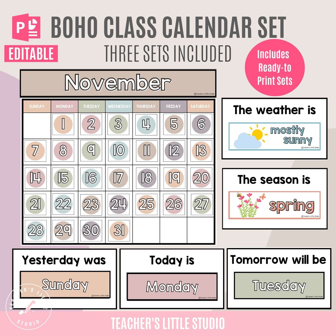 Classroom Calendar Set and Weather Display | Editable Calendar Template ...