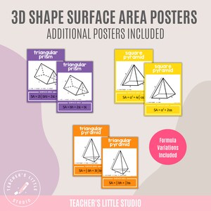 3D Shape Poster Bundle 2 Pack | Shape Poster Sets With Formulas for ...