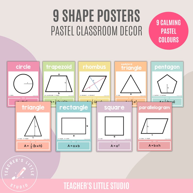 Area Formula Posters Set of 9 Posters Geometry Posters - Etsy
