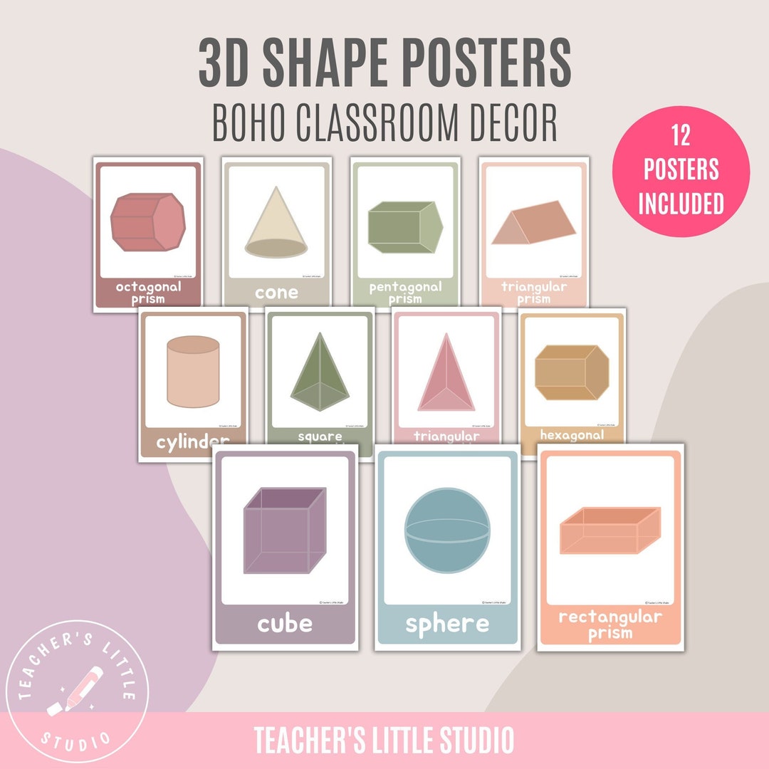 3D Shapes Poster Set | 3D Objects | Boho Classroom Decor | Printable ...