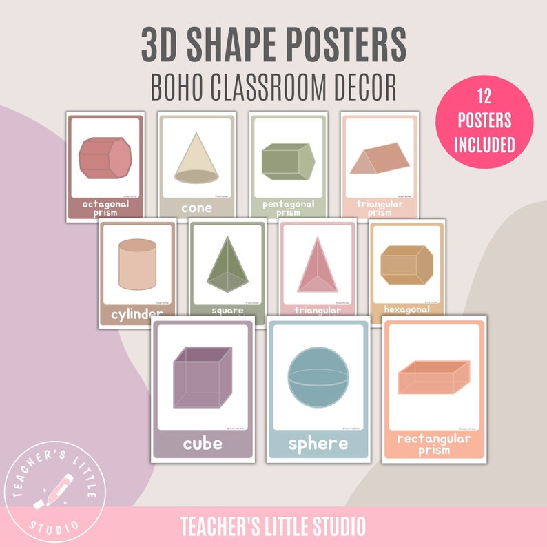 3D Shapes Poster Set | 3D Objects | Boho Classroom Decor | Printable ...