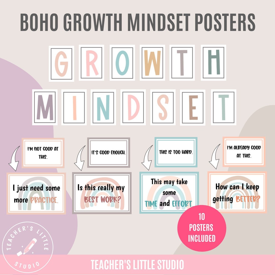 Growth Mindset Posters | Boho Rainbow Theme | Classroom Decor ...