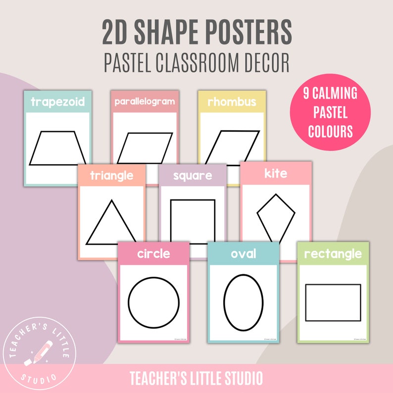 2D Shape Poster Sets With Properties Pastel Classroom Decor - Etsy