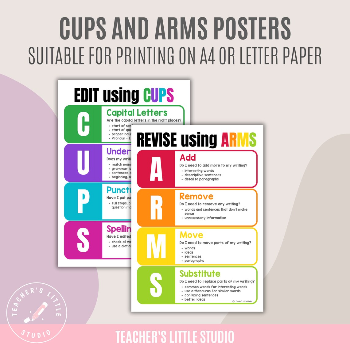 Cups and Arms Writing Strategy Posters Editing and Revising Posters ...