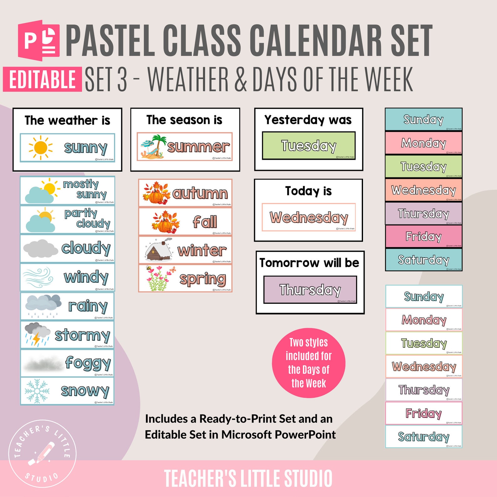 Classroom Calendar Set and Weather Display | Editable Calendar Template ...