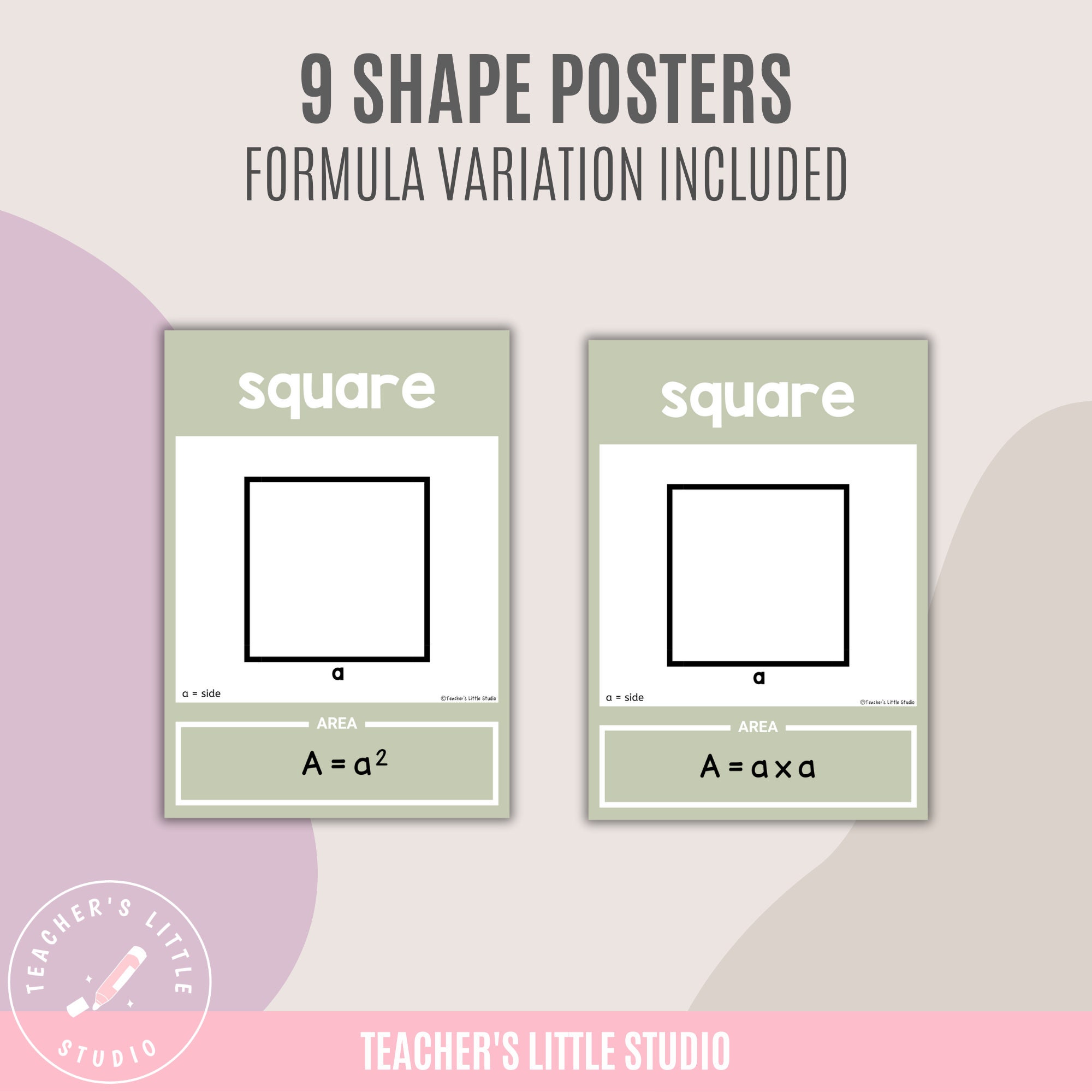 Area Formula Posters | Set of 9 Posters | Geometry Posters | Math ...