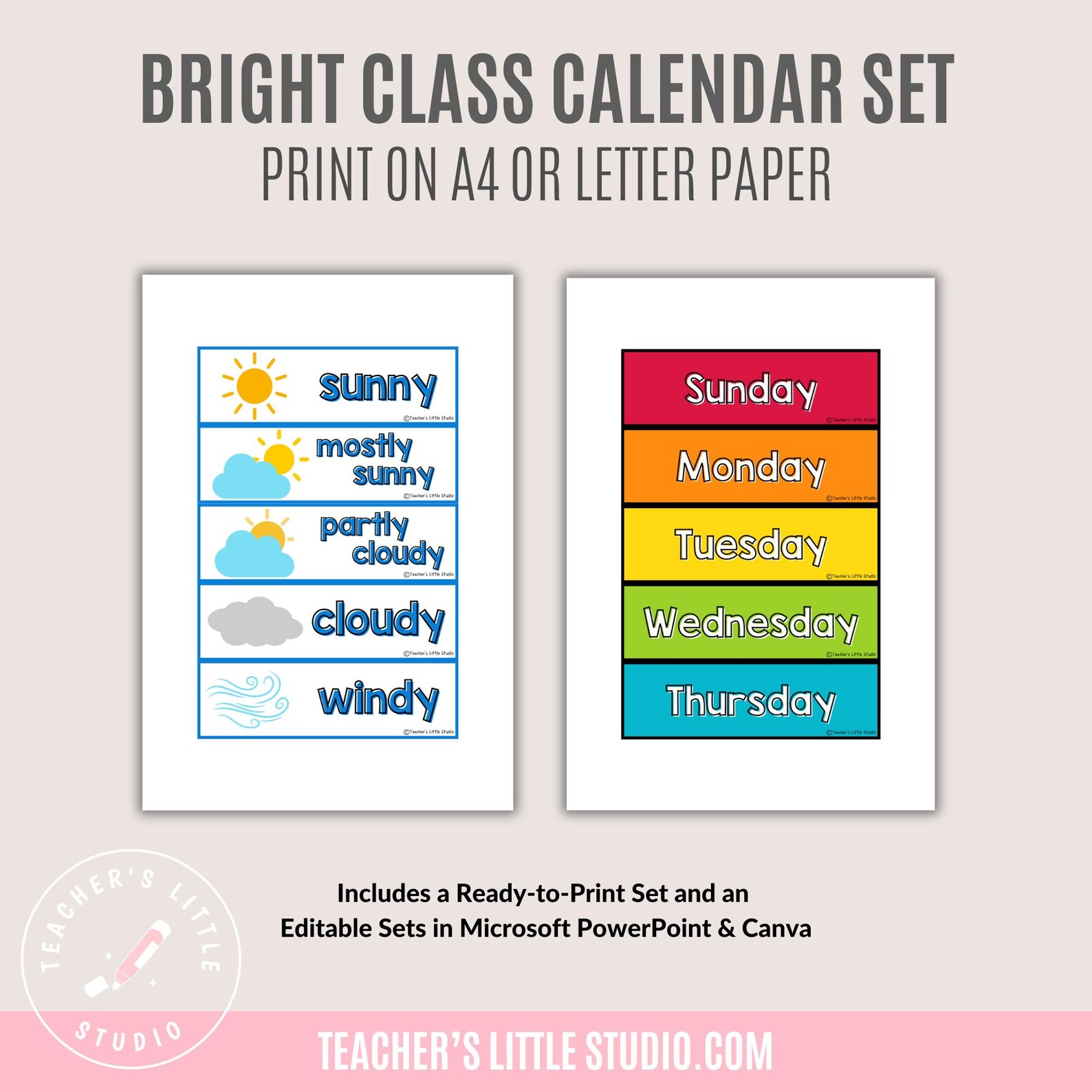 Classroom Calendar Set and Weather Display | Edit in Powerpoint and ...