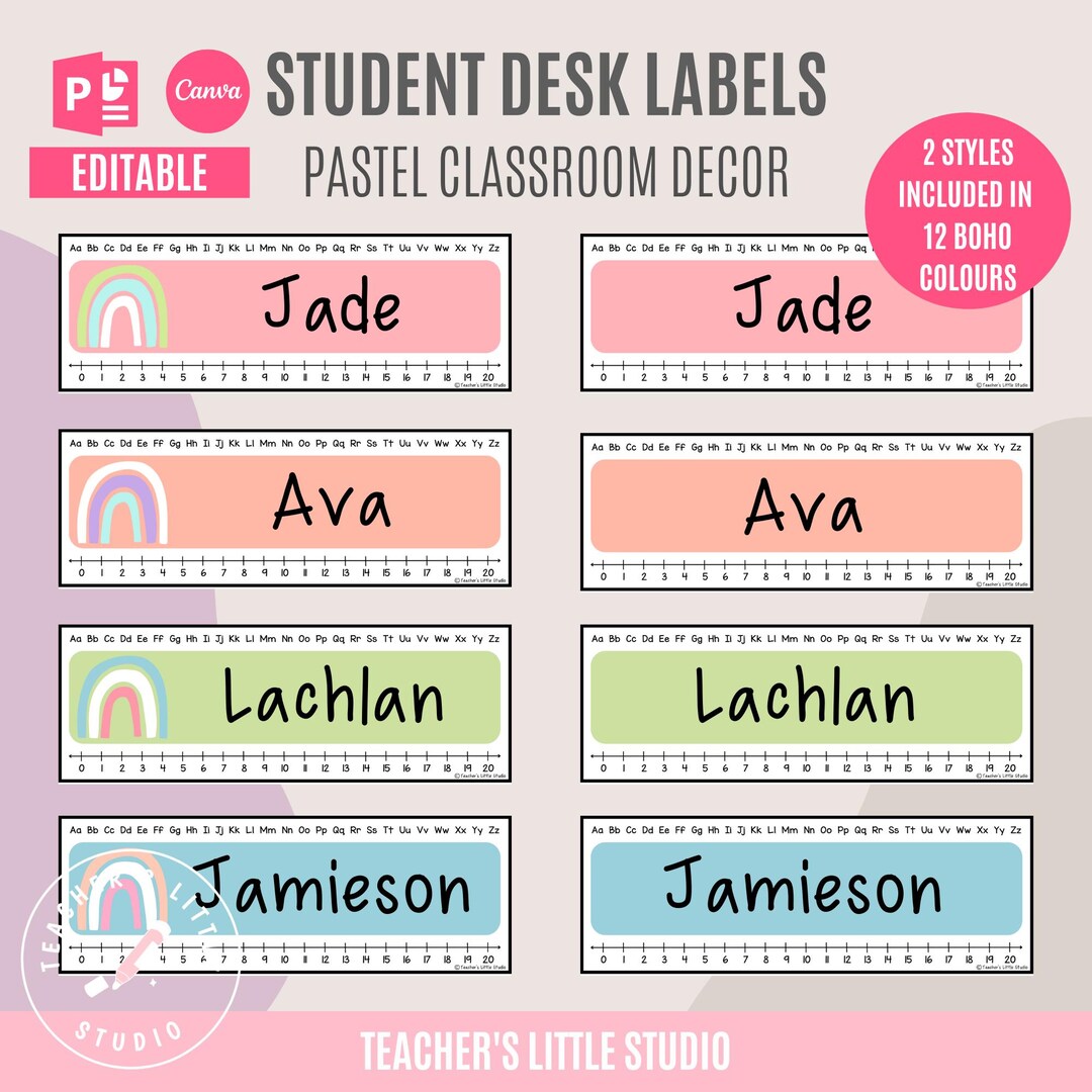 Pastel Student Desk Labels | Pastel Rainbow Labels | Editable in ...