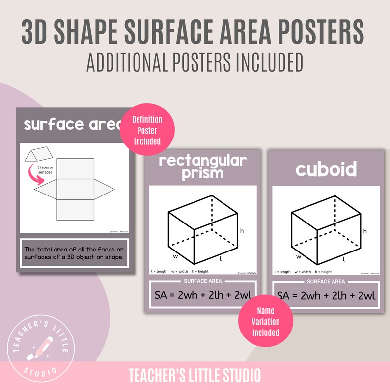 3D Shape Poster Bundle 2 Pack | Shape Poster Sets With Formulas for ...