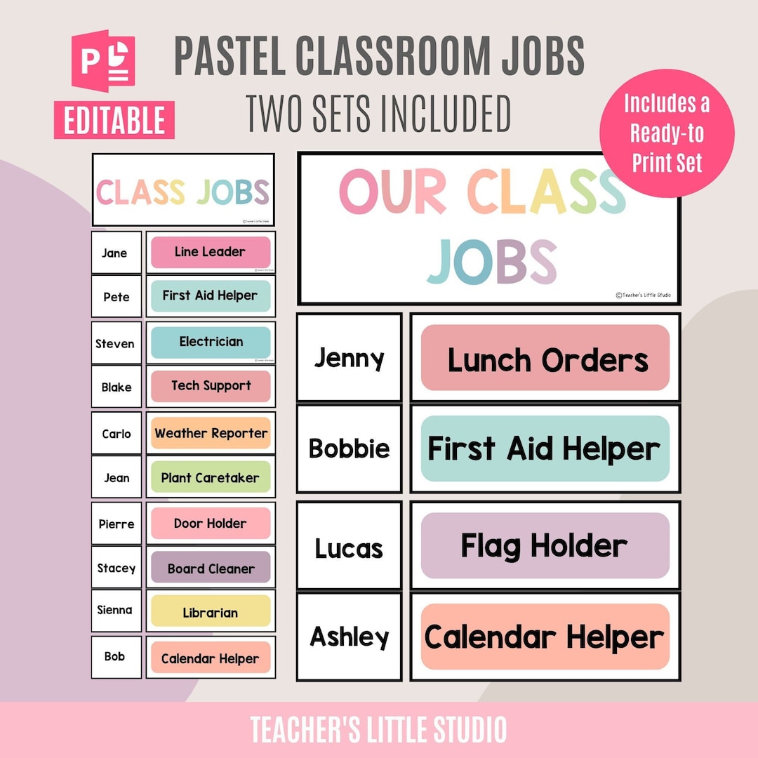 Pastel Classroom Jobs Display | Editable Powerpoint Job Cards Ready-to ...