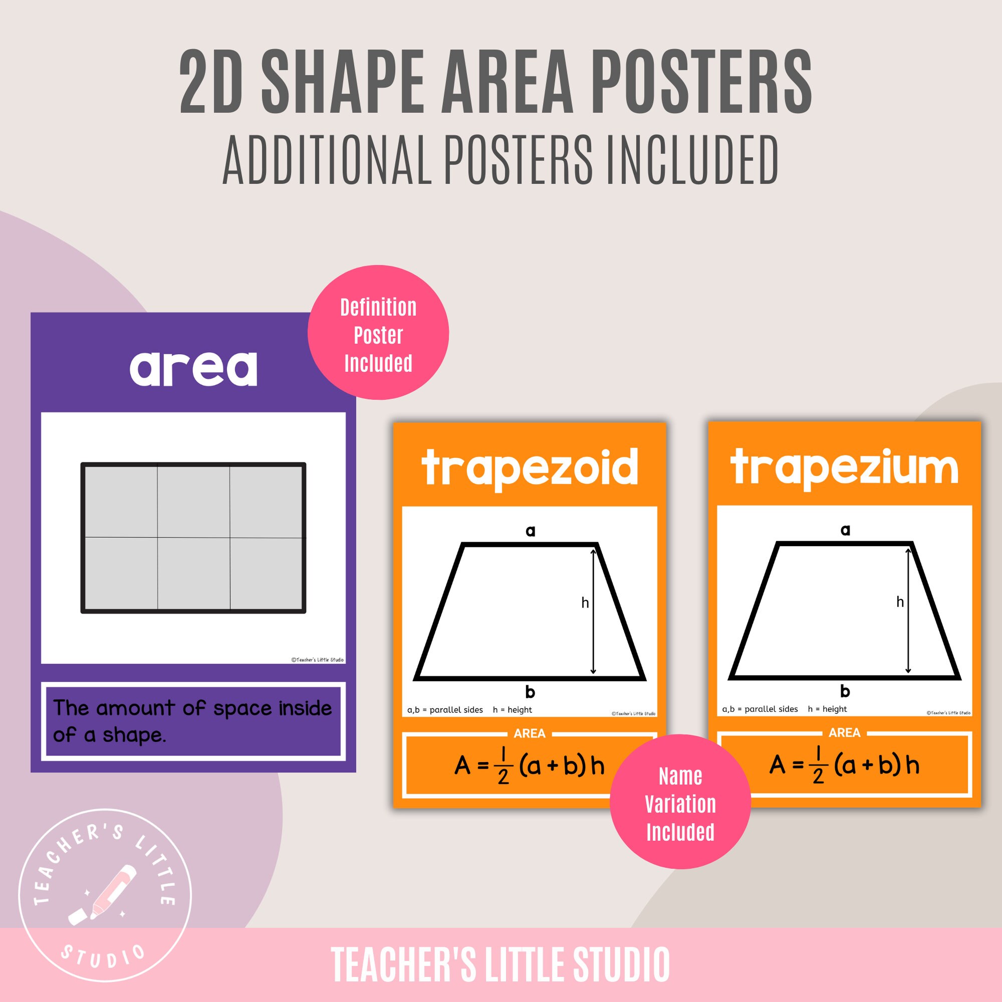 2D Shape Poster Bundle 2 Pack | Shape Poster Sets With Formulas for ...