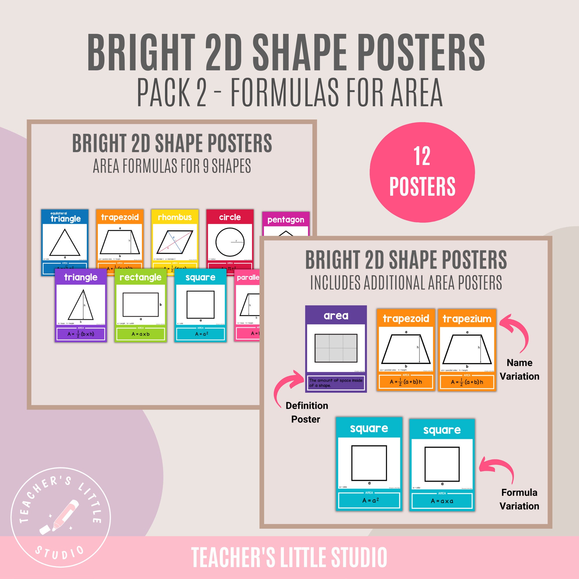 2D & 3D Shape Poster Bundle 4 Pack | Shape Poster Sets With Formulas ...