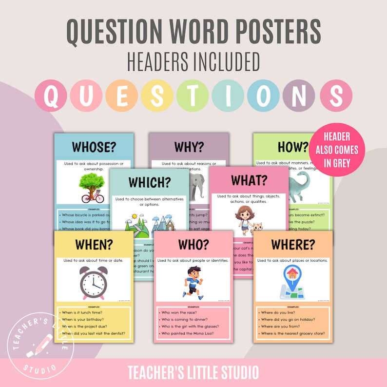 Question Word Poster Set | WH Question Visual Aids | ESL Grammar ...