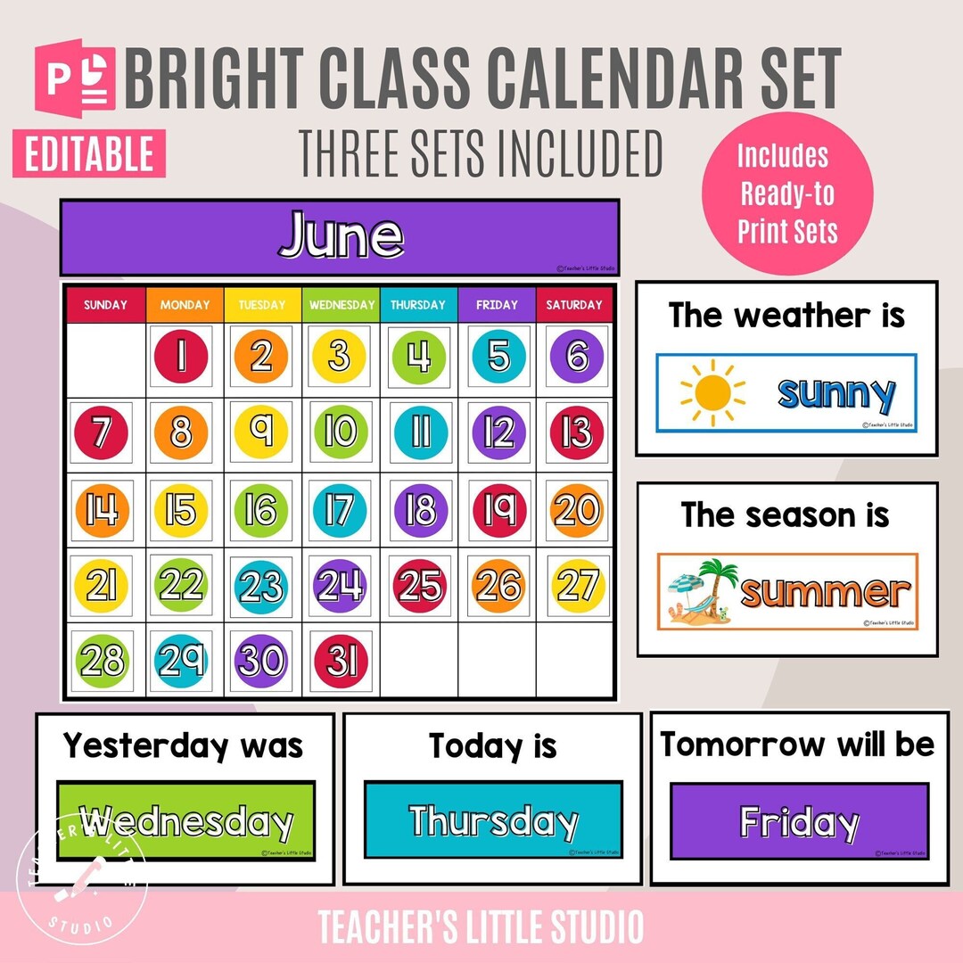 Classroom Calendar Set and Weather Display | Editable Calendar Template ...