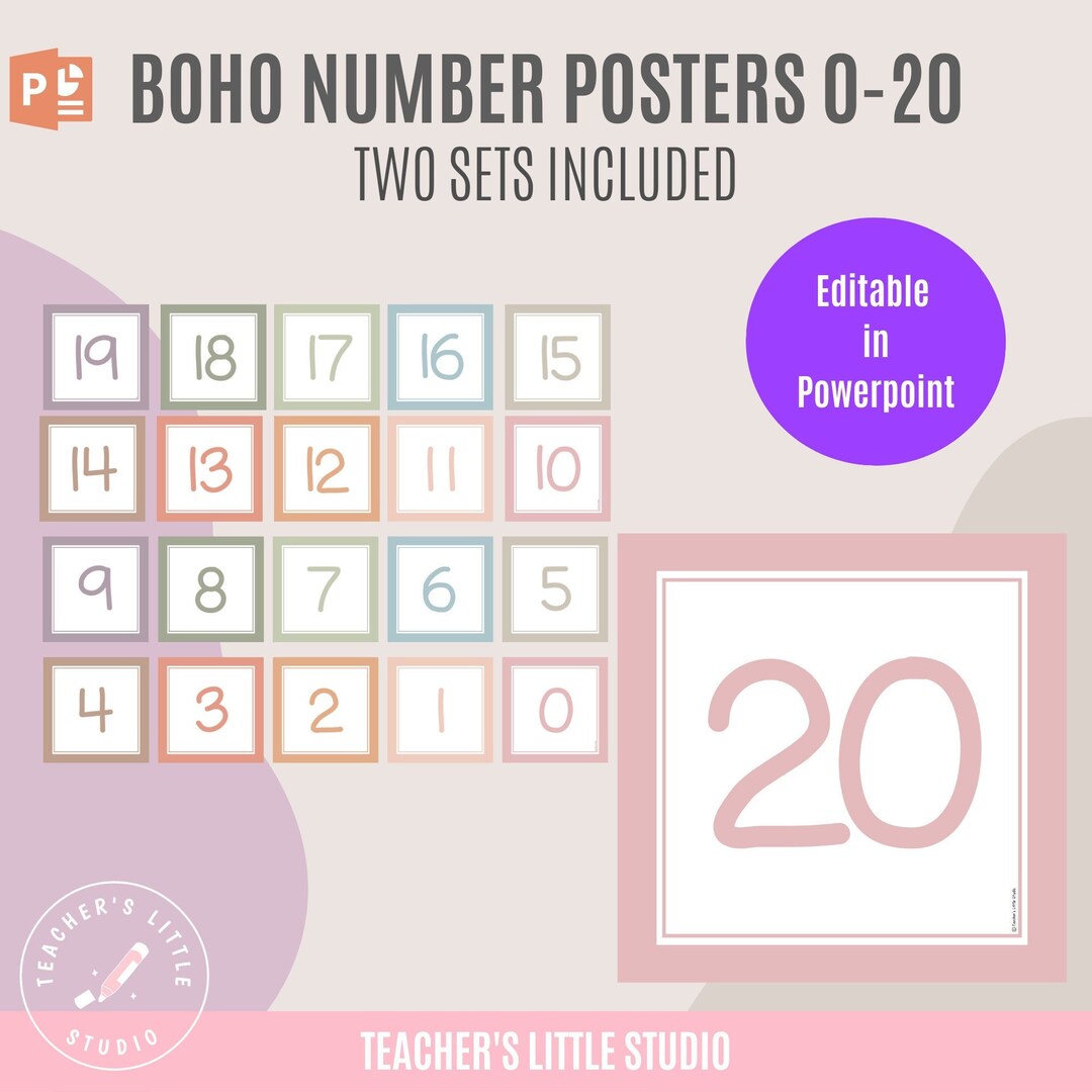 Boho Square Number Posters Boho Classroom Decor Homeschool - Etsy