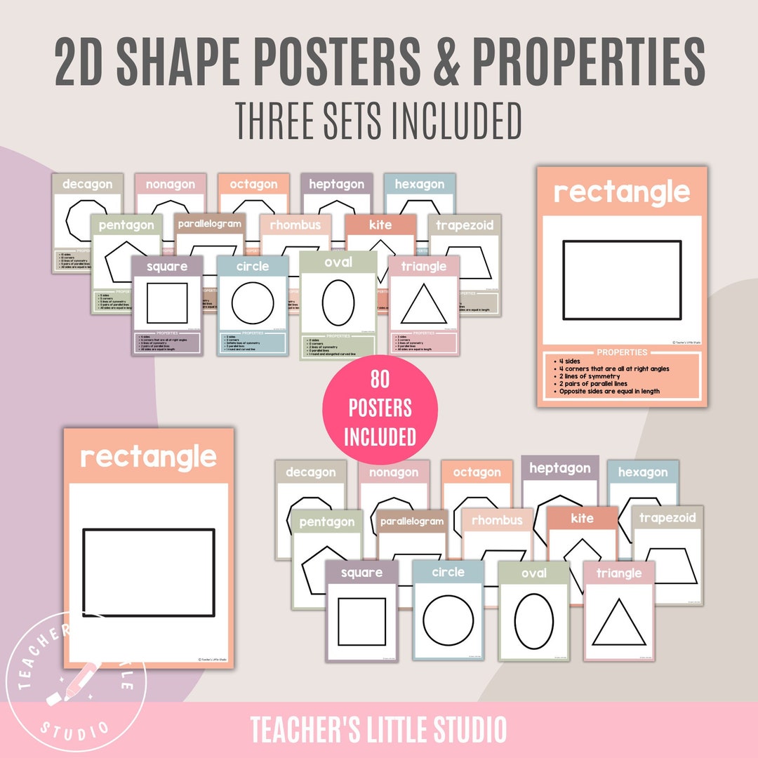 2D Shape Poster Sets With Properties | Boho Classroom Decor | Printable ...
